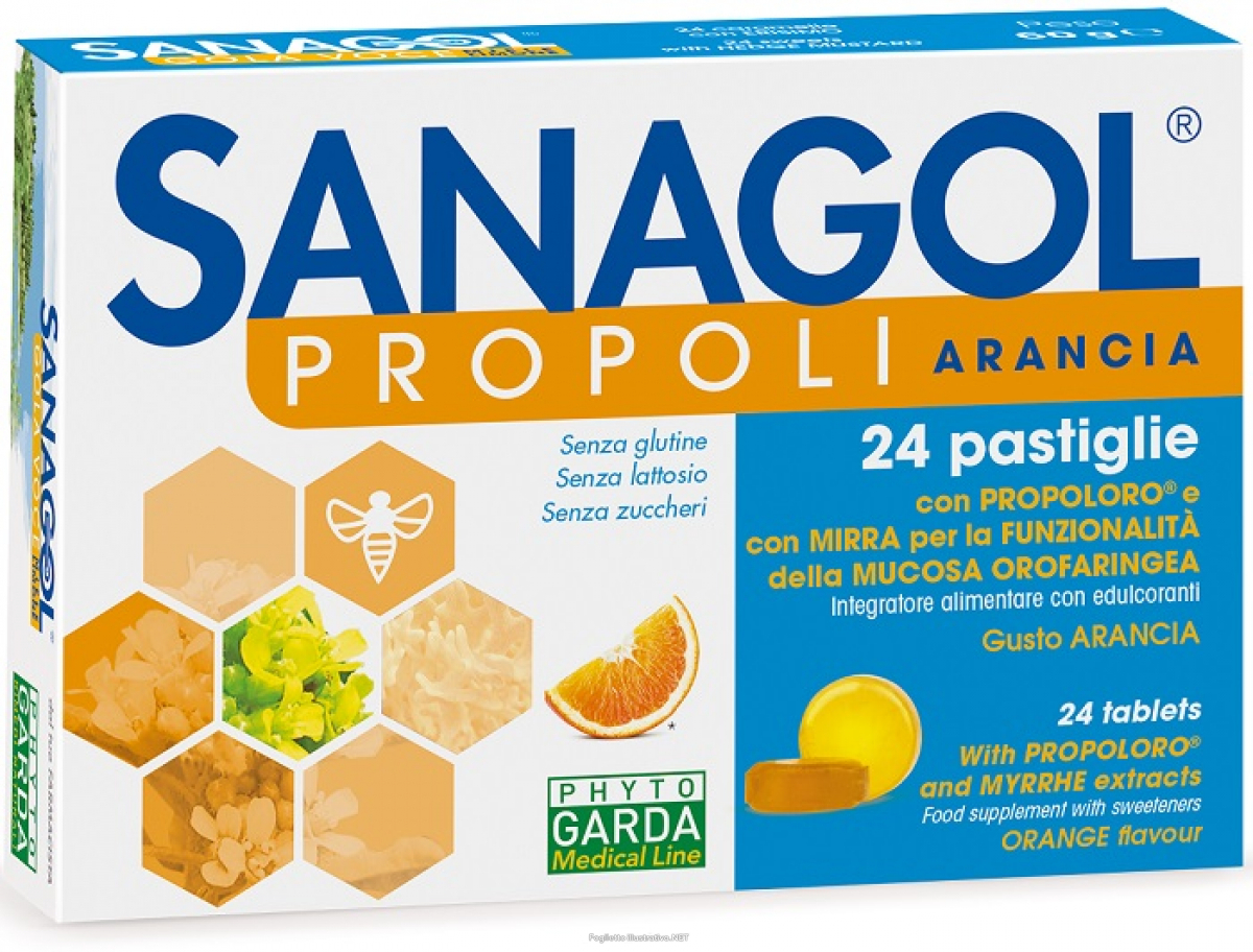 sanagol propoli senza zucchero arancia 24 bugiardino cod: 921490203